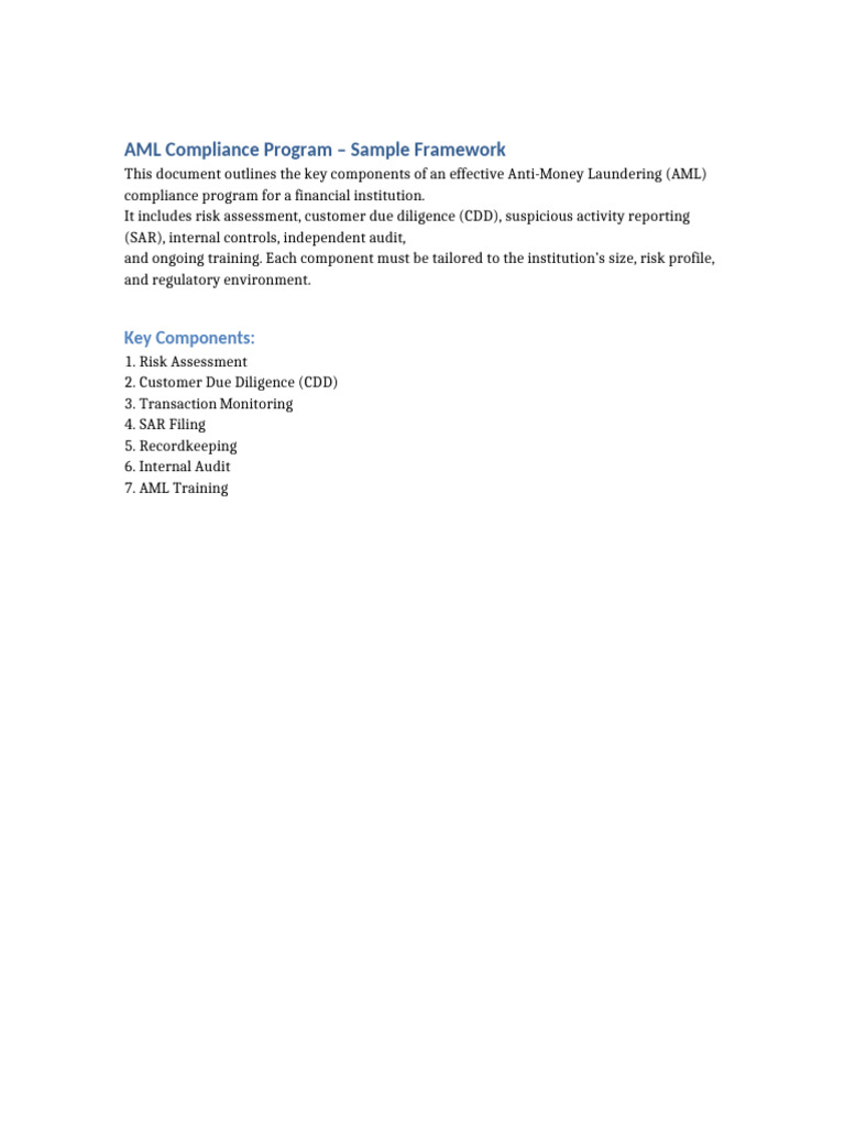 AML Compliance Program Framework | PDF