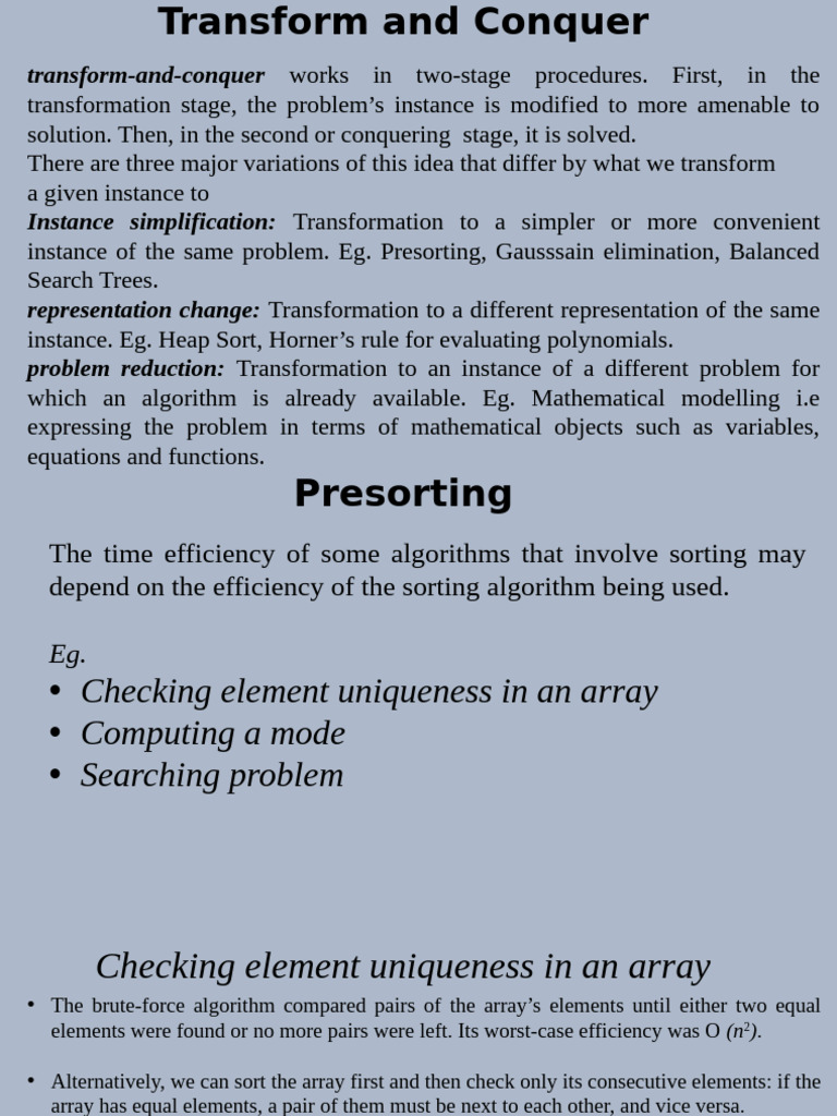 UNIT 3 Transform and Conquer - Space and Time Tradeoff | PDF | Time Complexity | Algorithms And ...