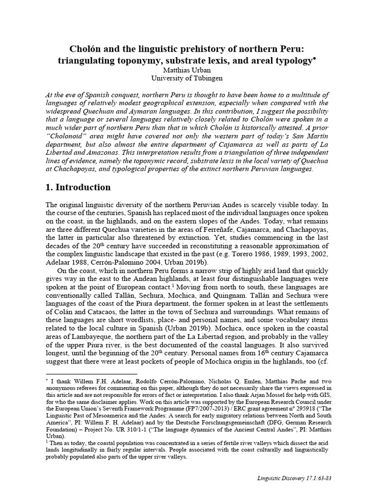 Cholón Language and Northern Peru's Prehistory | PDF | Peru | Human ...