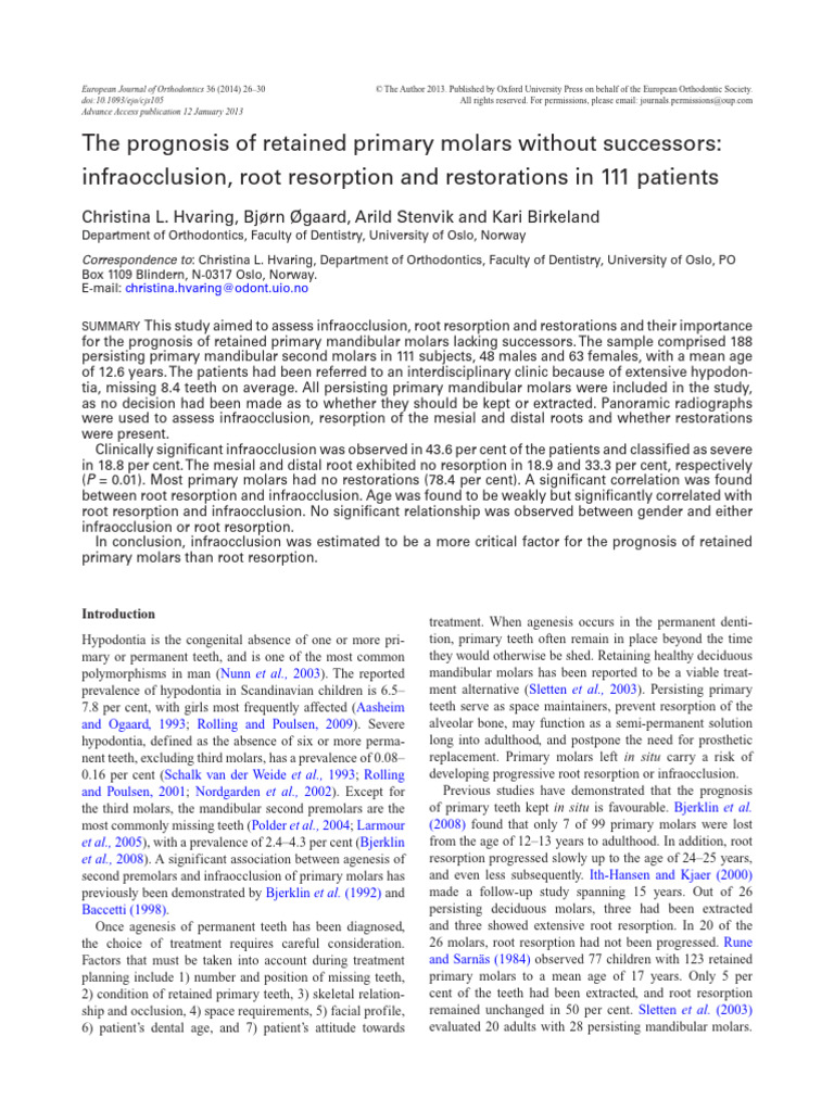 El Pronóstico de Los Molares Primarios Retenidos Sin Sucesores ...