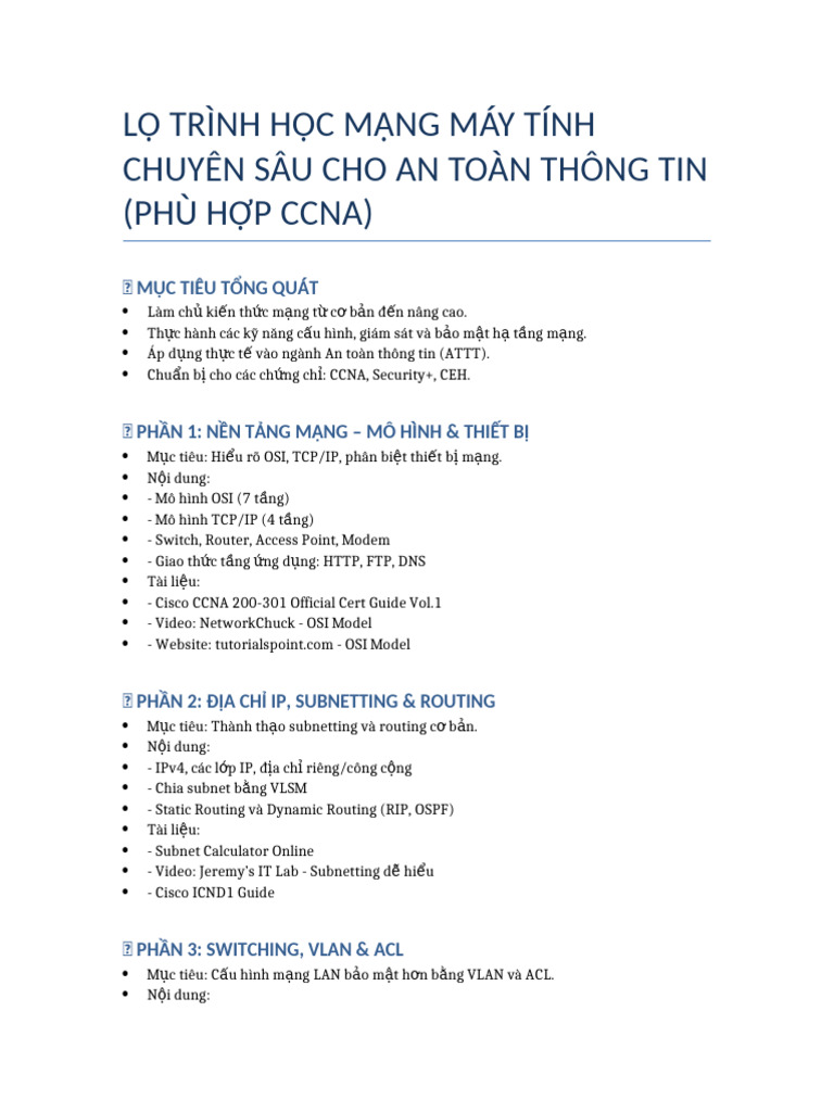 Lo Trinh Mang ATTT CCNA | PDF
