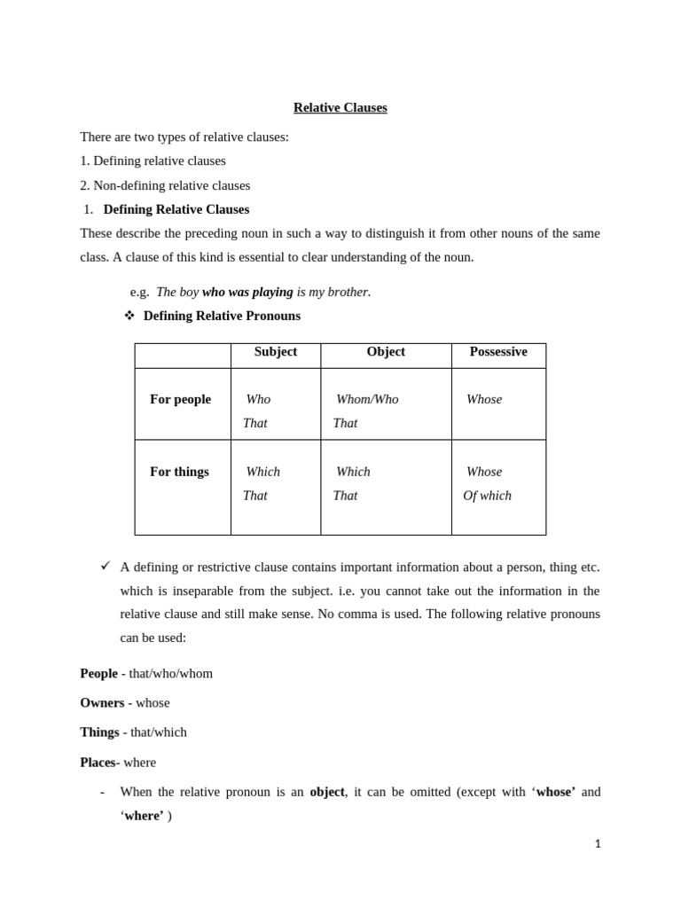 Understanding Relative Clauses Explained | PDF | Subject (Grammar ...
