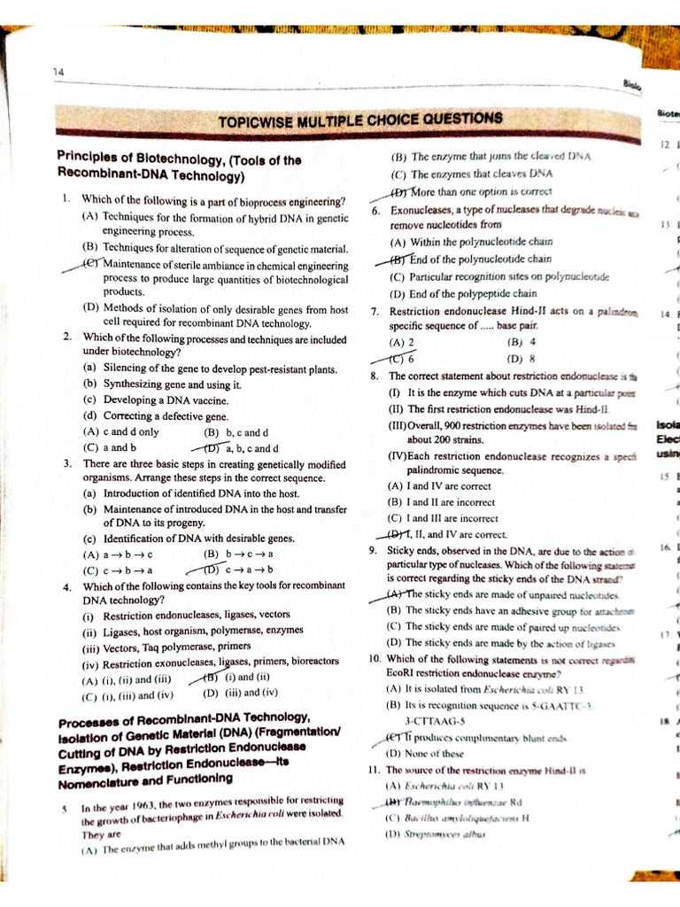 Biology CH Principle of Biotechnology Class 12 Topicwise Multiple ...