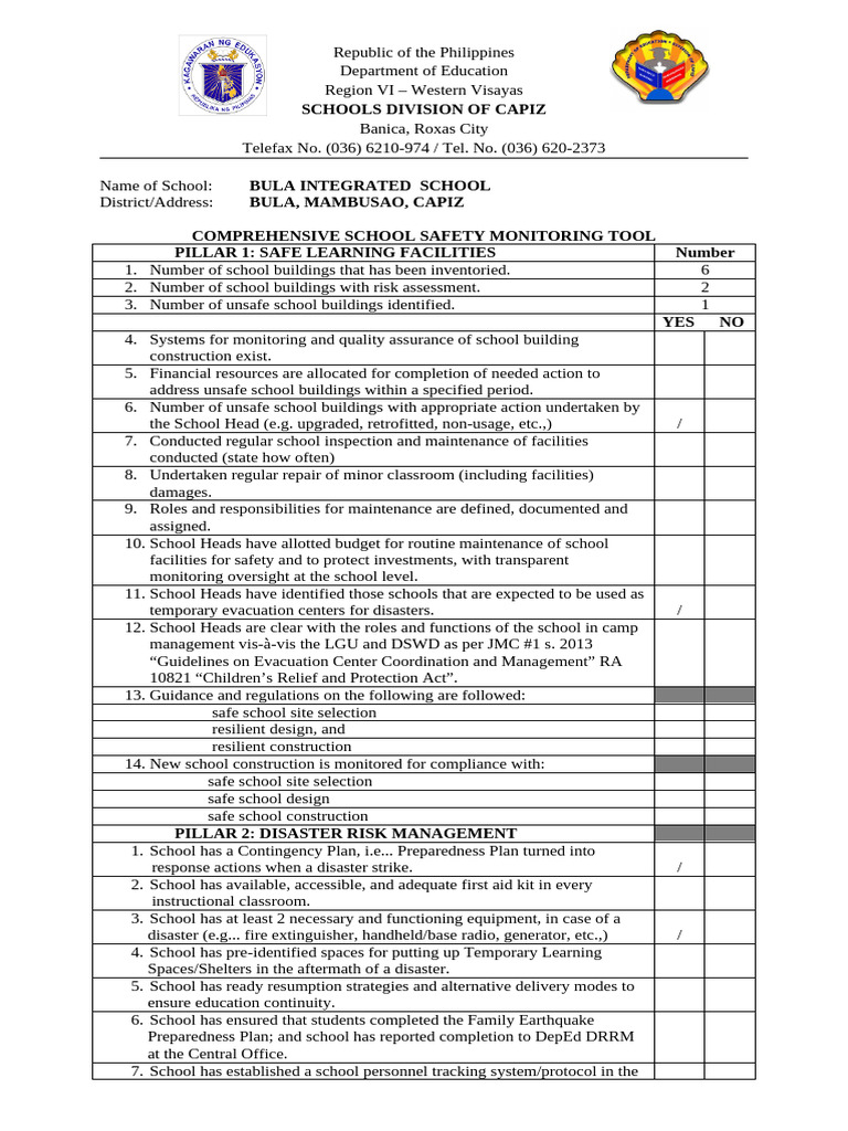 Comprehensive School Safety Monitoring Tool | PDF | Emergency ...