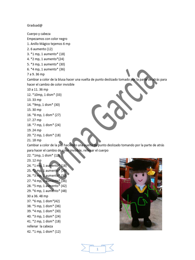 Patrón de Amigurumi: Graduado Tejido | PDF