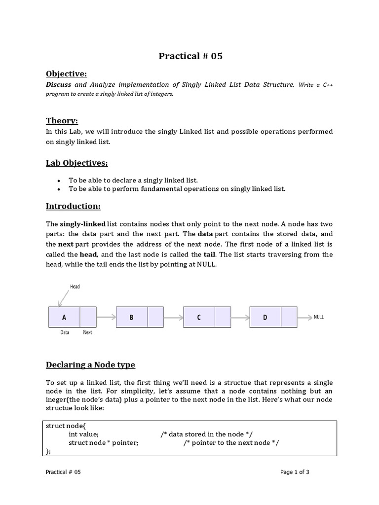 Dsa-Lab - 05 (Singly Linked List) | PDF | Pointer (Computer Programming) | Data