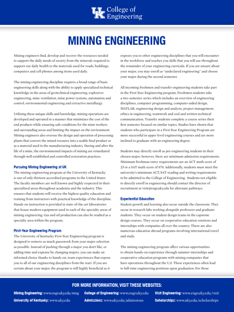 Mining_Engineering_Major_Info_2017 | PDF | Engineering | Mining