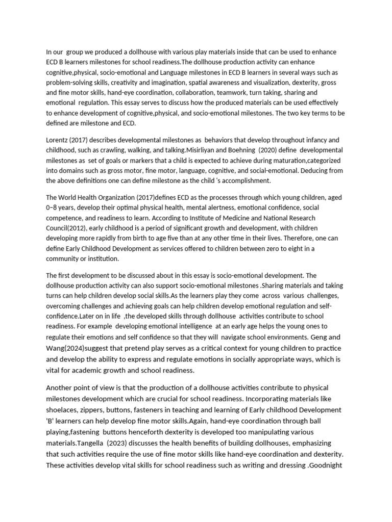 PSA DOLLHOUSE ASSIGNMENT | PDF | Learning | Child Development