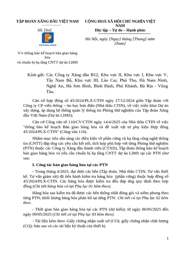 CV Thông Báo Giao Hàng Và Khuyến Cáo Vật Tư CNTT (28.4.2025) | PDF