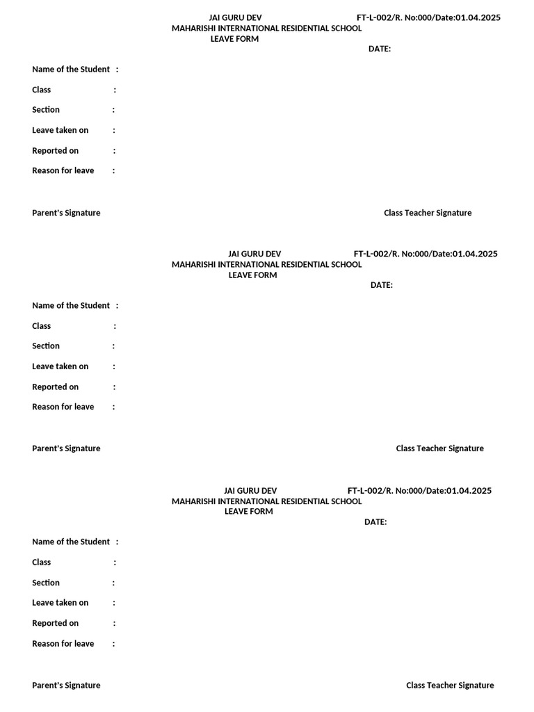 Leave Form 2025-2026 | PDF