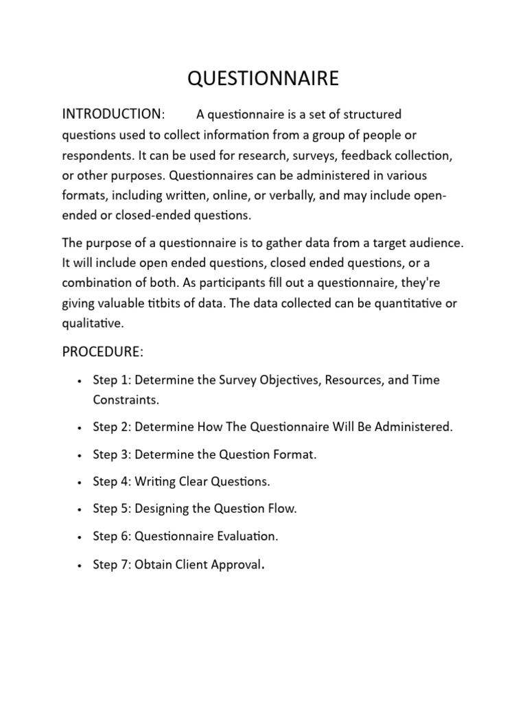 QUESTIONNAIRE(THEORY) | PDF