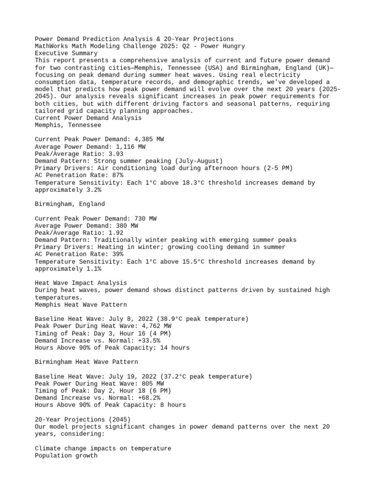 Power Demand Prediction Analysis & 20-Year Project | PDF | Climate ...