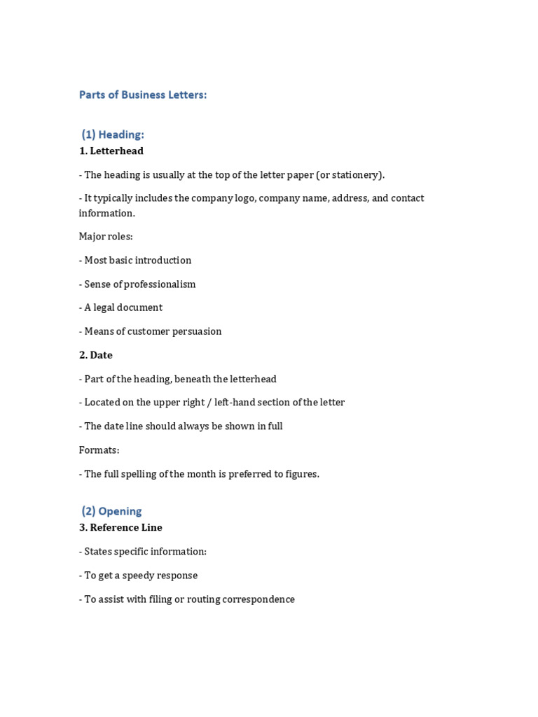 Parts of Business Letters | PDF | Written Communication