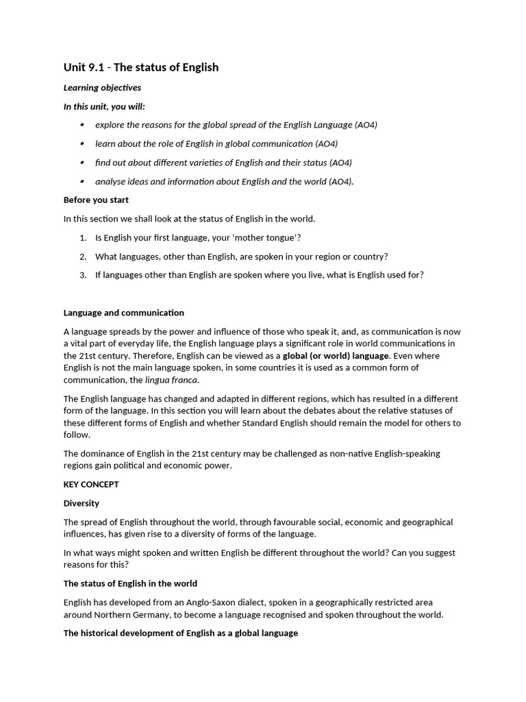 Global Status of the English Language | PDF | English Language ...