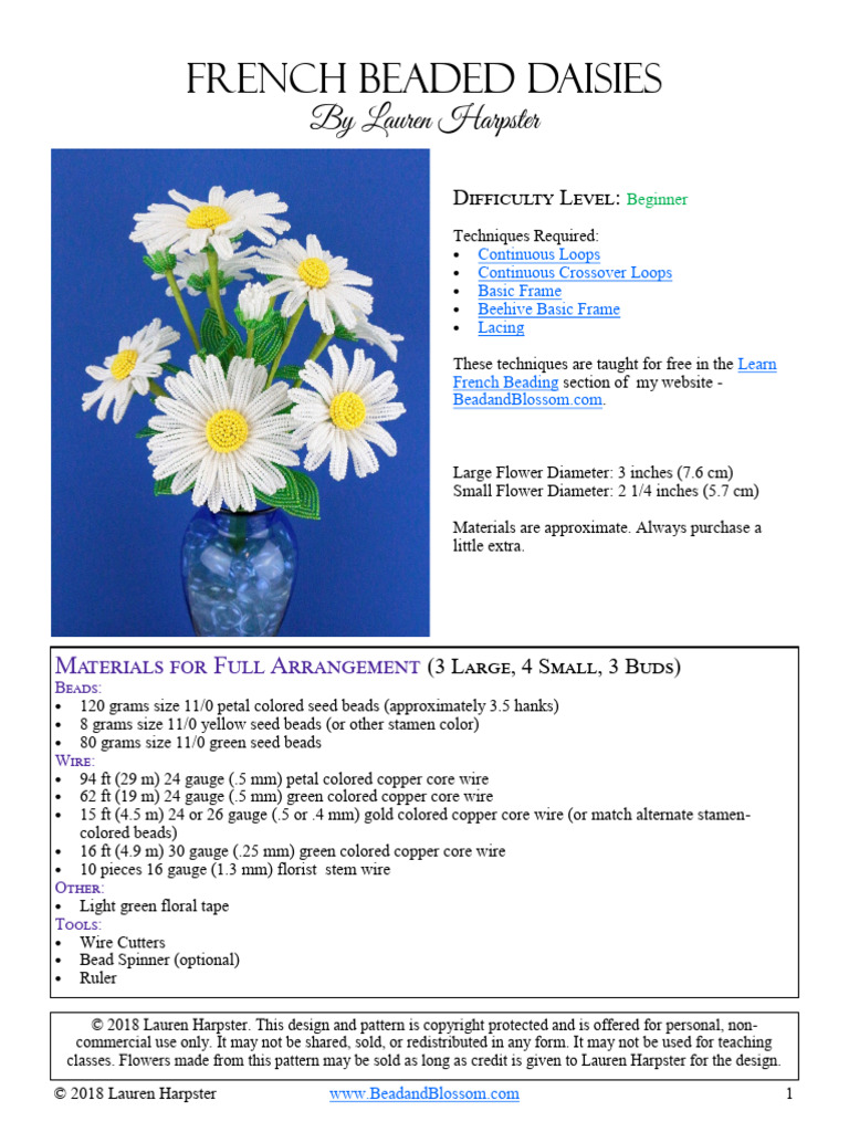 French Beaded Daisy Tutorial | PDF | Flowers | Petal