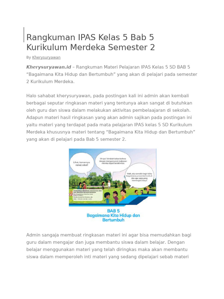 Rangkuman IPAS Kelas 5 Bab 5 | PDF