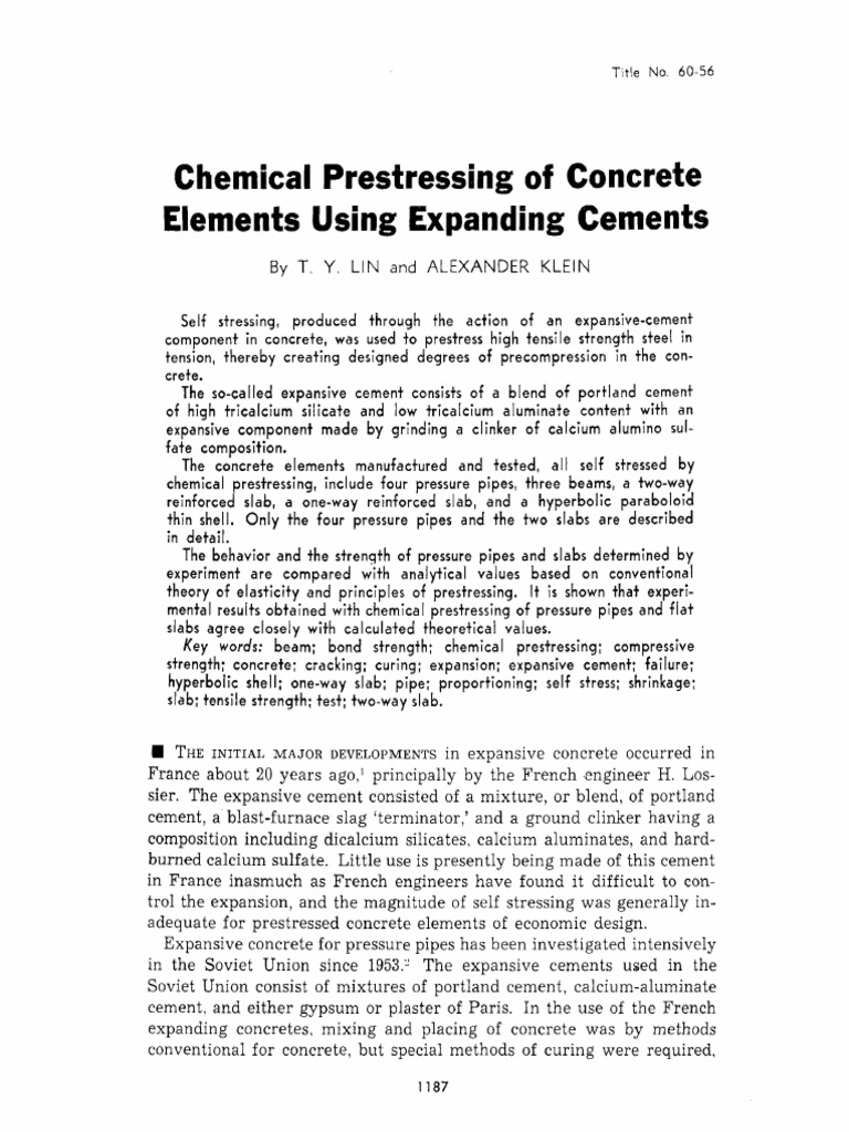 Chemical Prestressig of Concrete Elements Using Expanding Cements | PDF ...