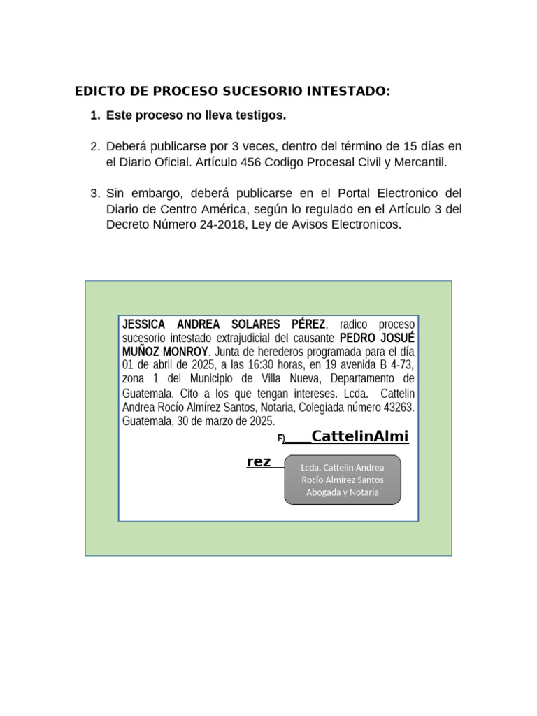 Edicto Proceso Sucesorio Intestado | PDF