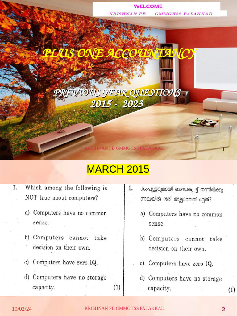 Previous Qns - Xi Acc - 2015 To 2023 - Krishnan PLKD | PDF