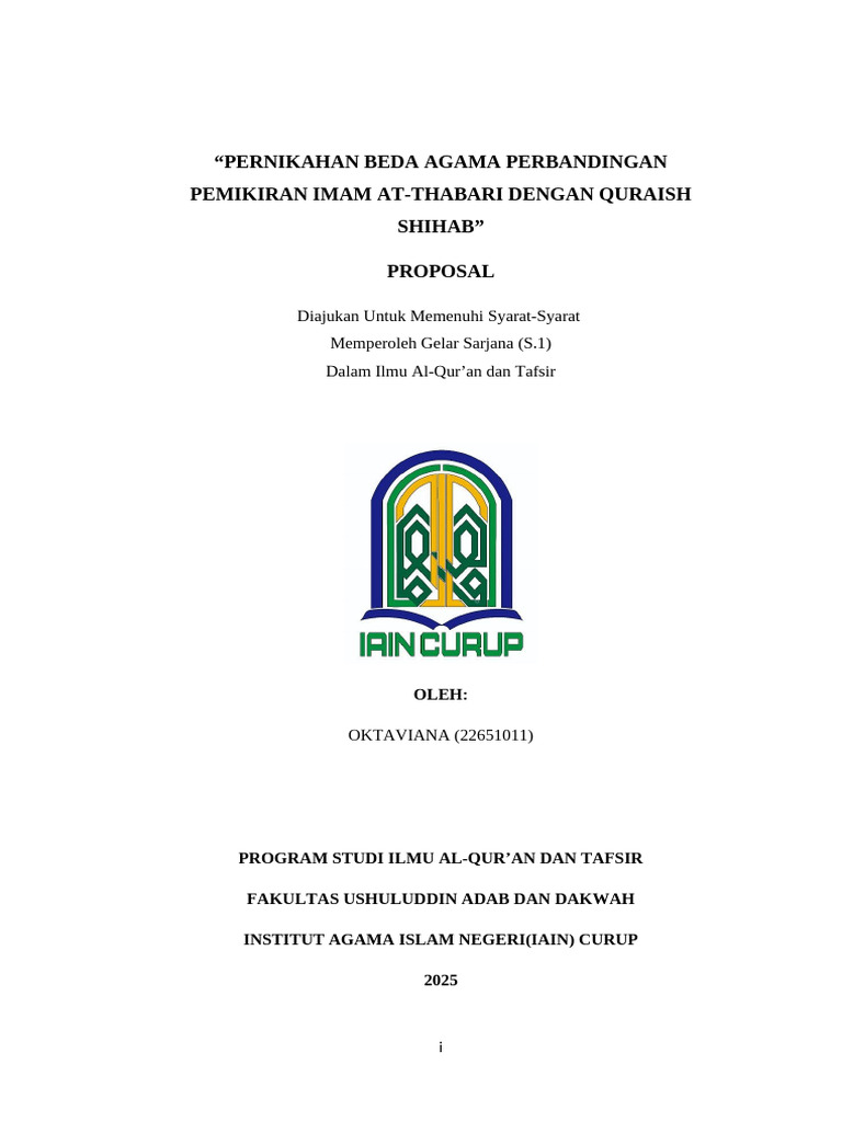 Proposal Skripsi Tinjauan Tafsir Muqaron Terhadap Larangan Pernikahan beda Agama Perbandingan ...