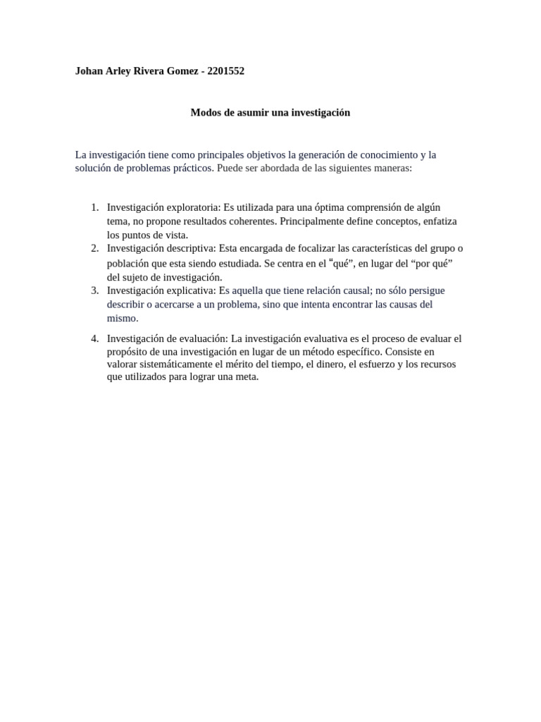Modos de Asumir Una Investigacion Johan Rivera | PDF
