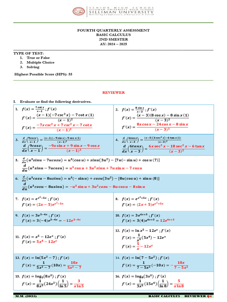 Bcal 4TH Qa Reviewer Ak | PDF | Calculus | Function (Mathematics)