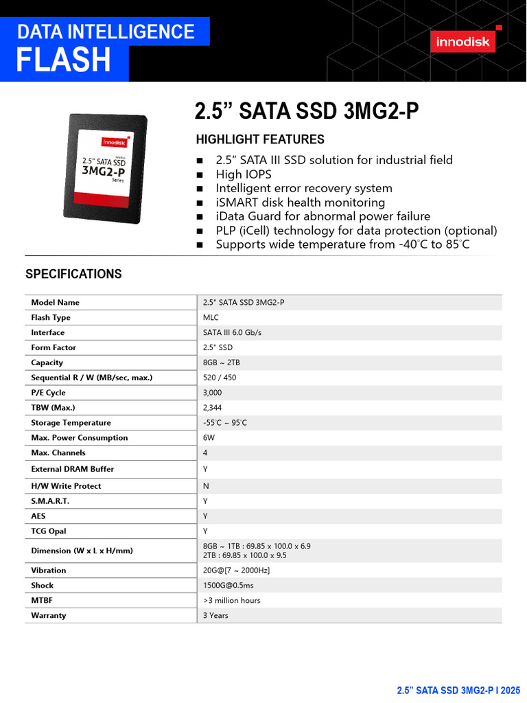 Innodisk 25 Sata SSD 3mg2-p Datasheet | PDF | Solid State Drive | Flash ...