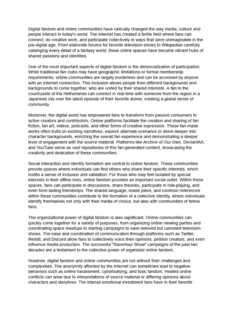 Digital Fandom and Online communities ENG | PDF | Fandom | Human ...