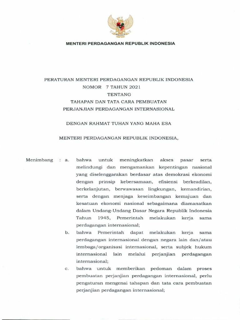 Permendag Nomor 7 Tahun 2021 | PDF