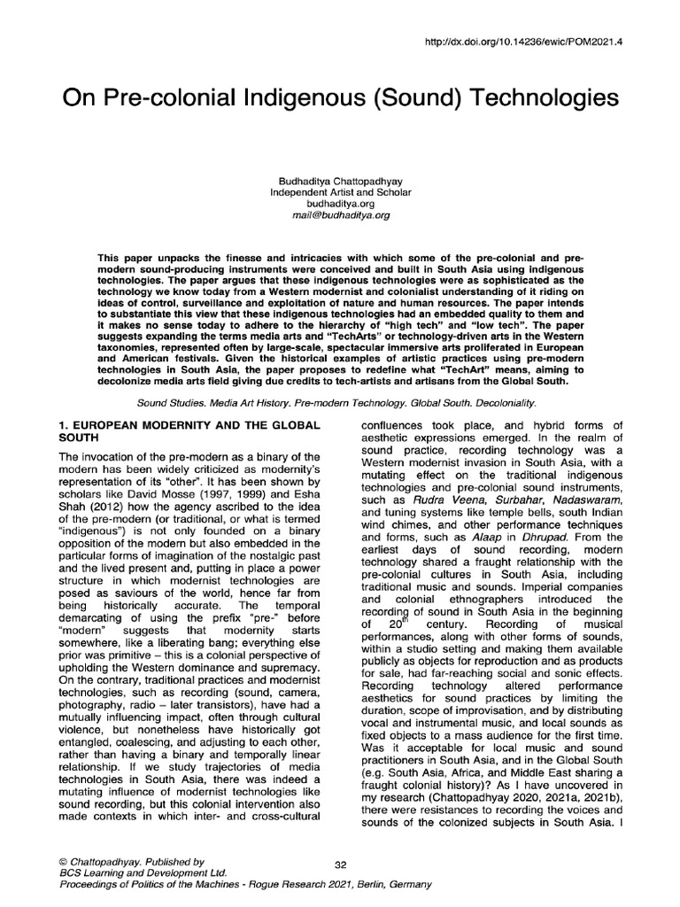 On Pre-Colonial Indigenous (Sound) Technologies | PDF
