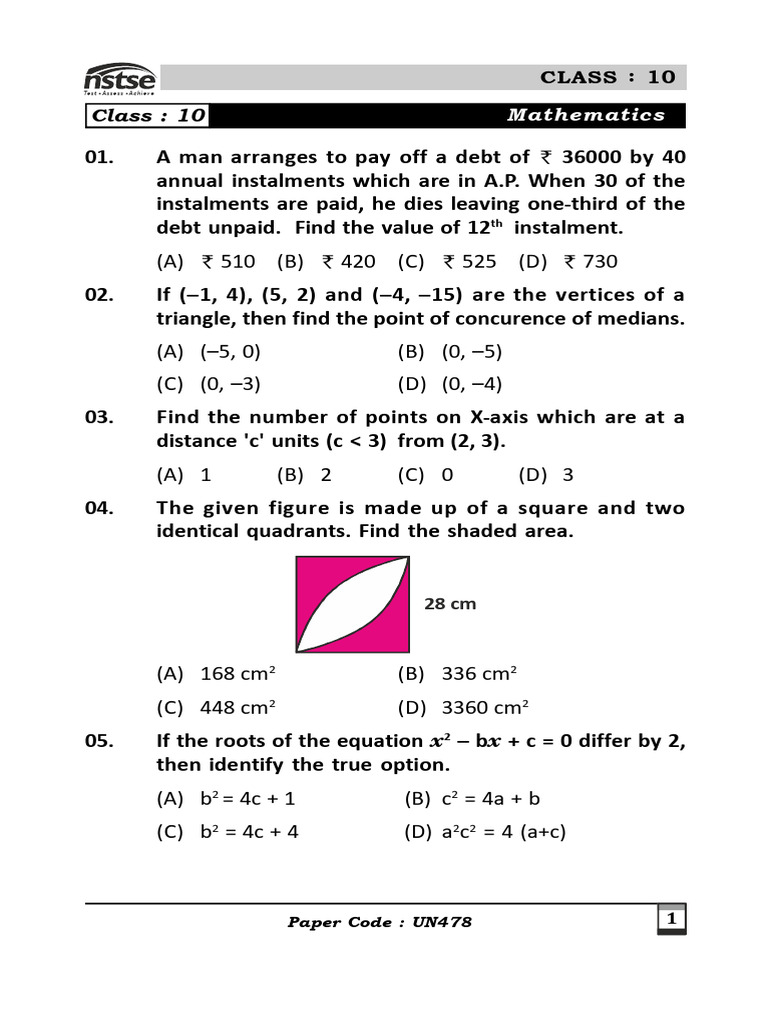 CLASS 10 NSTSE-2022-Paper UN478 | PDF | Chemical Reactions | Magnesium