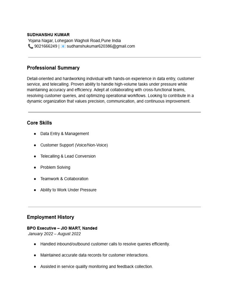 SUDHANSHU KUMAR Resume | PDF