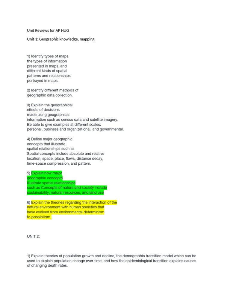 Unit Reviews For AP HUG 2022 | PDF | Human Migration | Urban Sprawl