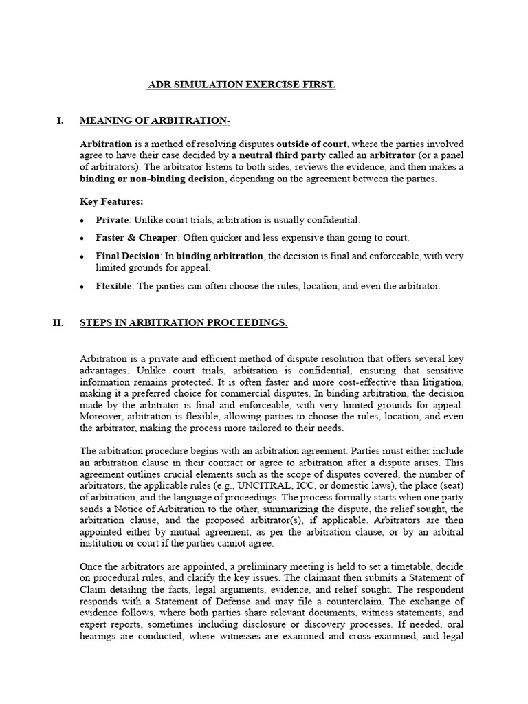 ADR SIMULATION EXERCISE UPDATED ONE. | PDF | Arbitration | Alternative Dispute Resolution