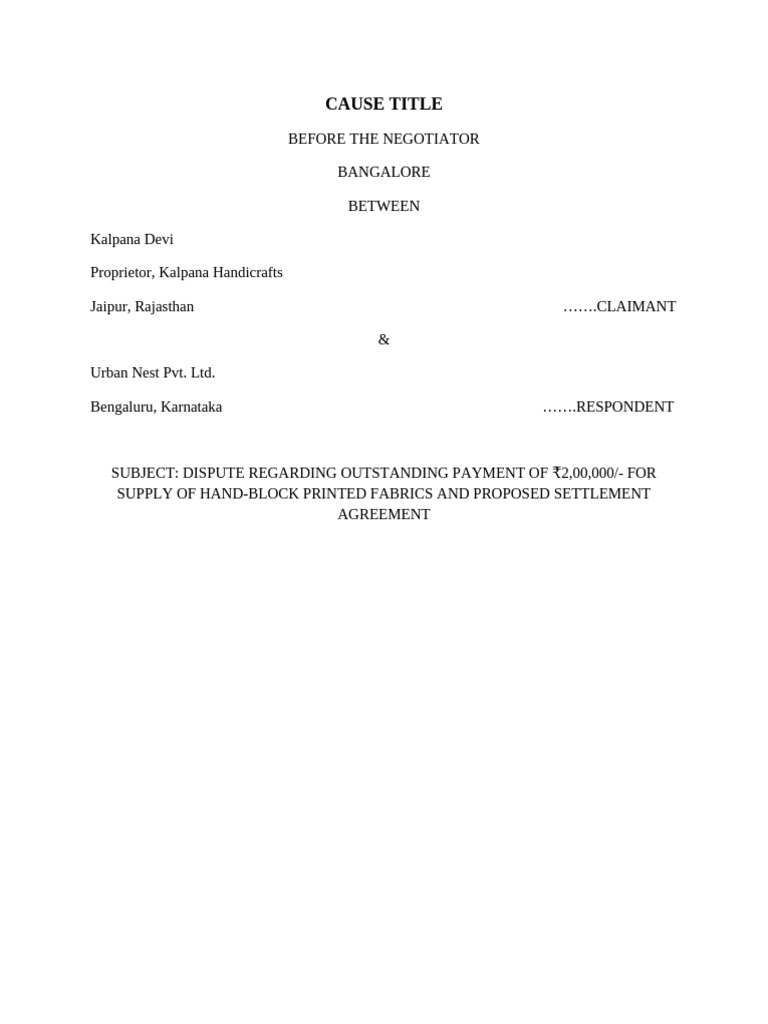 CAUSE TITLE Negotiationn | PDF