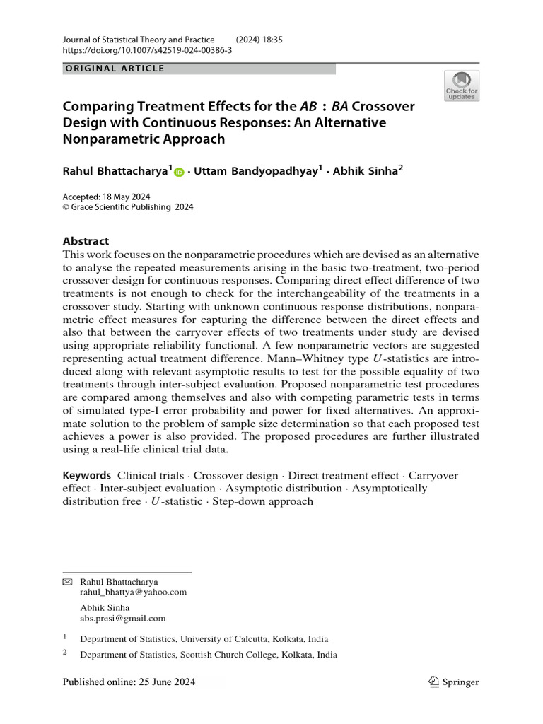 Nonparametric Analysis of Crossover Design | PDF | Errors And Residuals ...