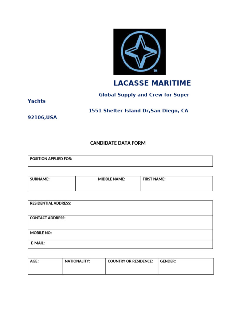 Lacasse Maritime Personal Detail Form | PDF