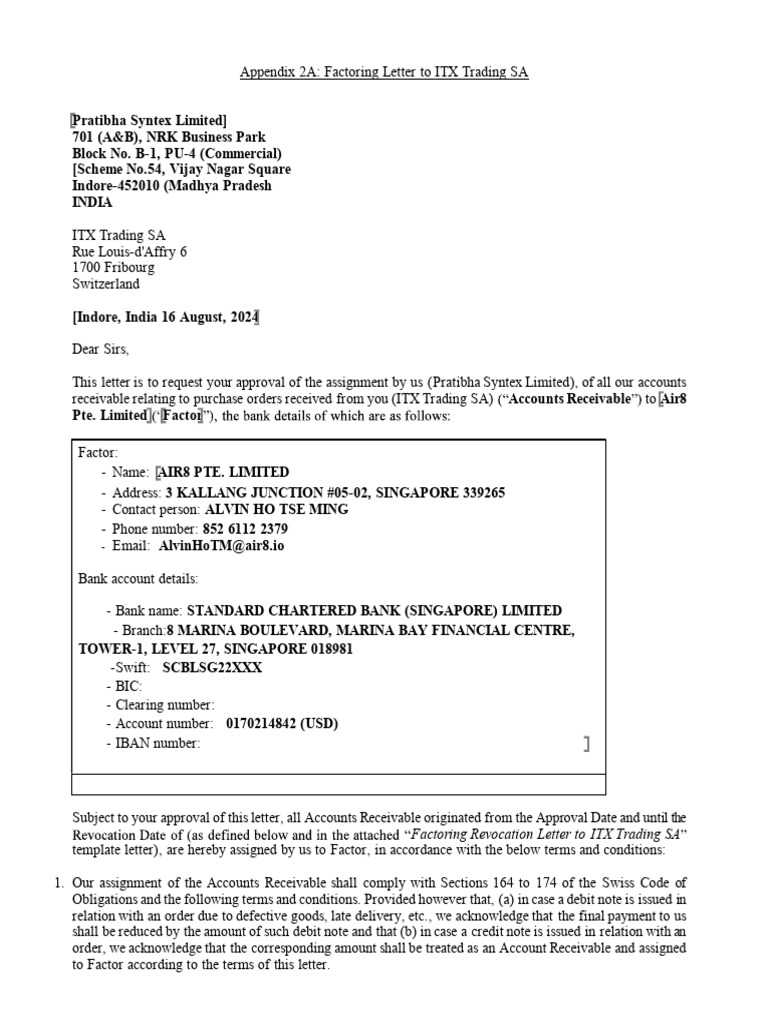 Factoring Agreement with ITX Trading SA | PDF | Factoring (Finance ...