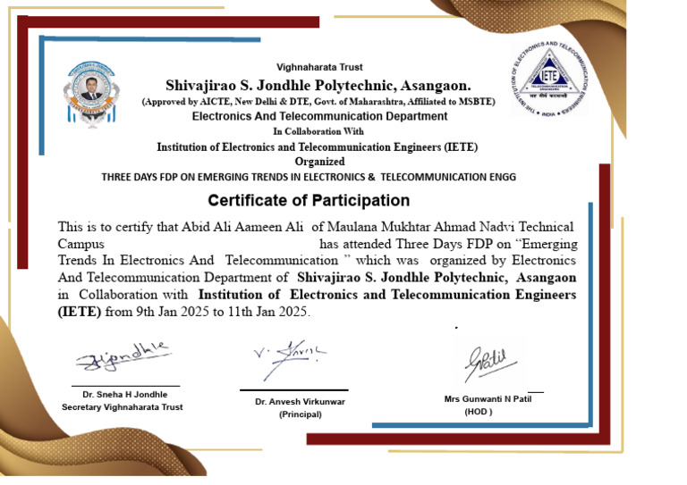 Abid Ali Aameen Ali FDP CERTIFICATE | PDF