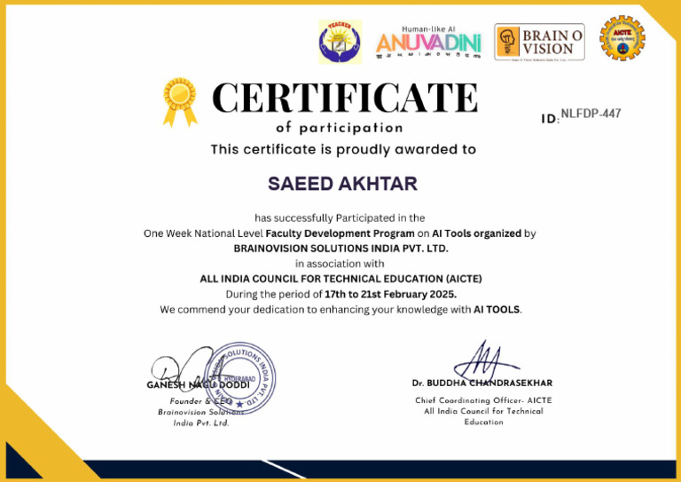 NATIONAL LEVEL FDP CERTIFICATE | PDF