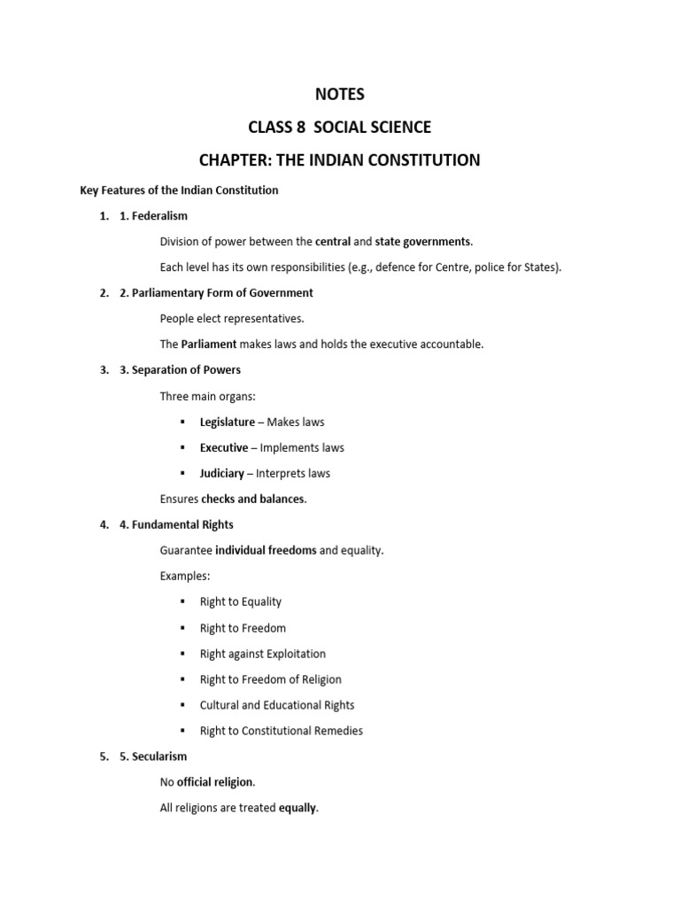 Class 8 Notes on Indian Constitution | PDF