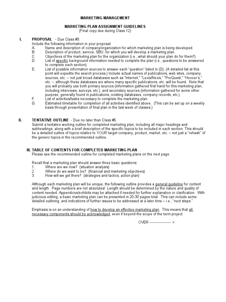 Marketing Management Marketing Plan Assignment Guidelines | Download ...