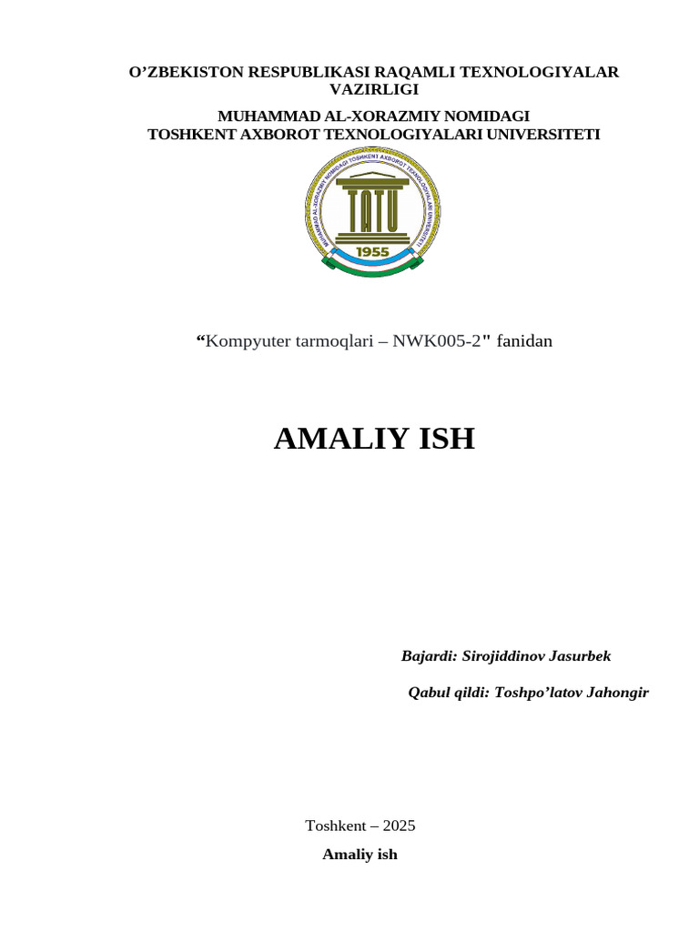 Amaliy Ish Sirojiddinov Jasurbek | PDF
