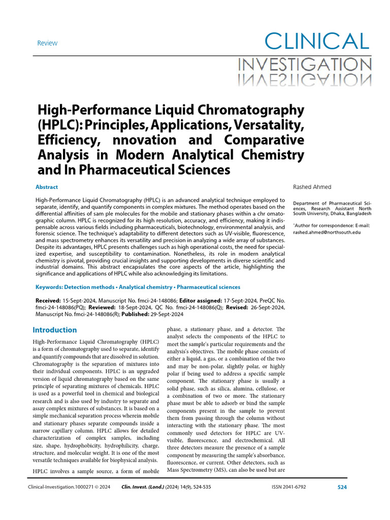HPLC: Principles and Applications in Chemistry | PDF | High Performance ...