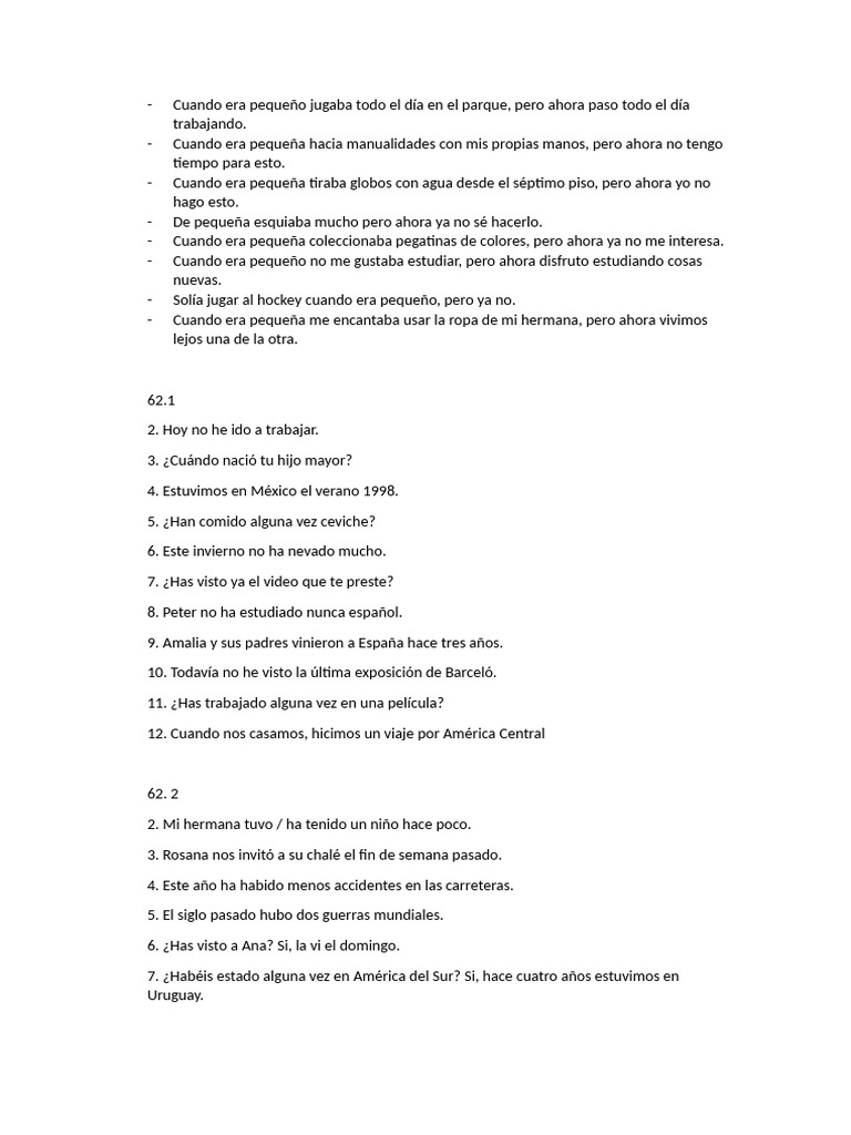 Cuando Era Pequeño Jugaba Todo El Día en El Parque | PDF | Verbo ...