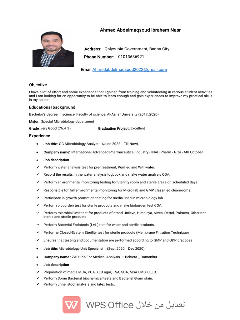 Ahmed Abdelmaqsoud CV 2020 | PDF | Biology | Microbiology