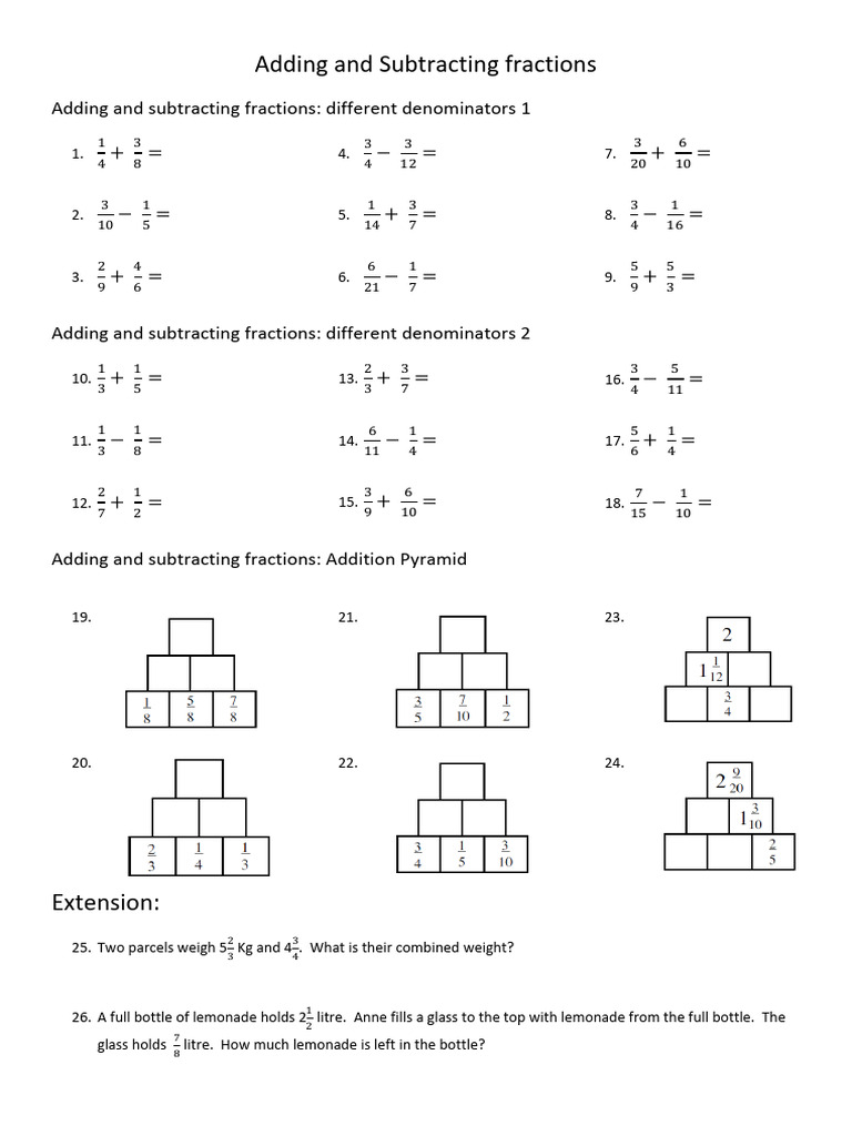 L5 Adding and Subtracting Fractions Differentiated Worksheet 2 | PDF ...