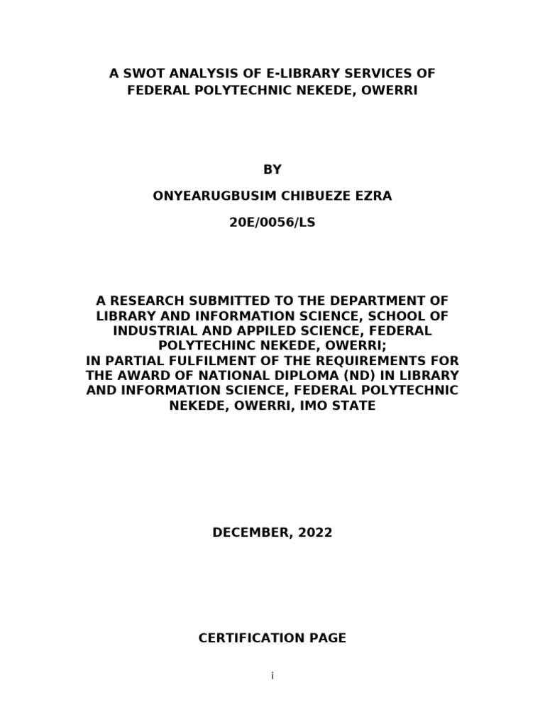 SWOT Analysis of Nekede E-Library Services | PDF | World Wide Web ...