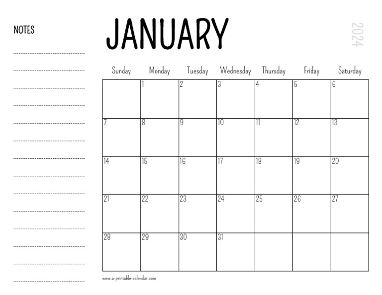 January 2024 Printable Calendar | PDF