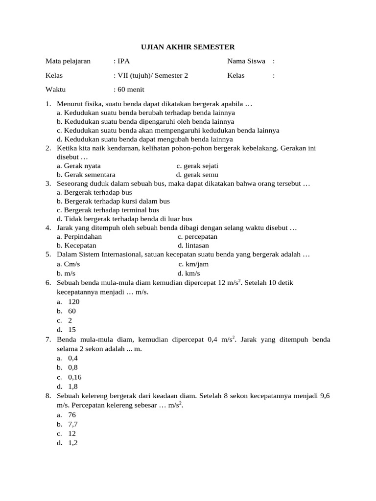 Latihan Soal UAS IPA Kelas 7 | PDF